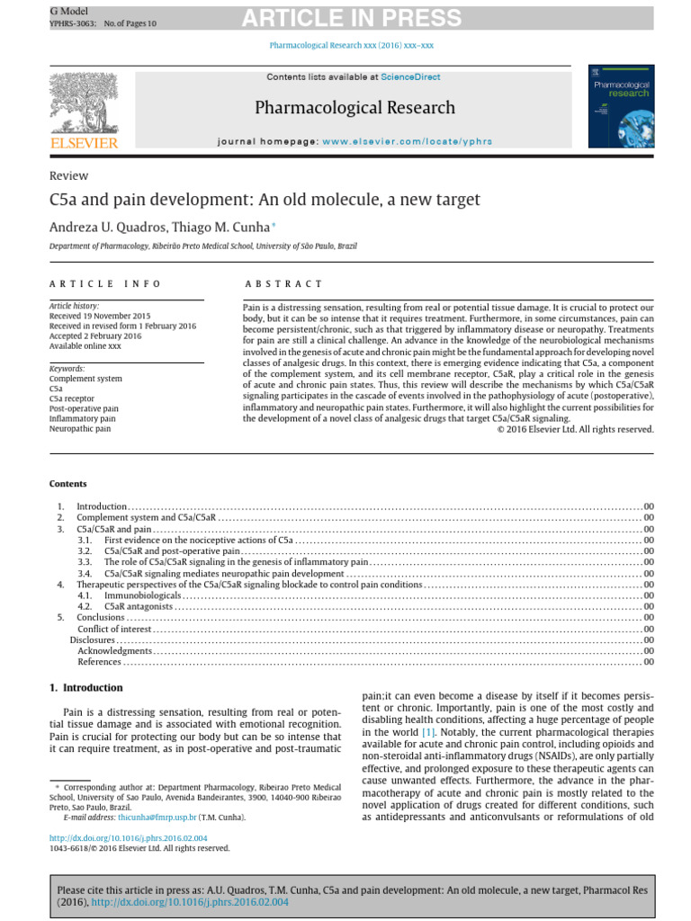 C5a and Pain | PDF | Complement System | Inflammation