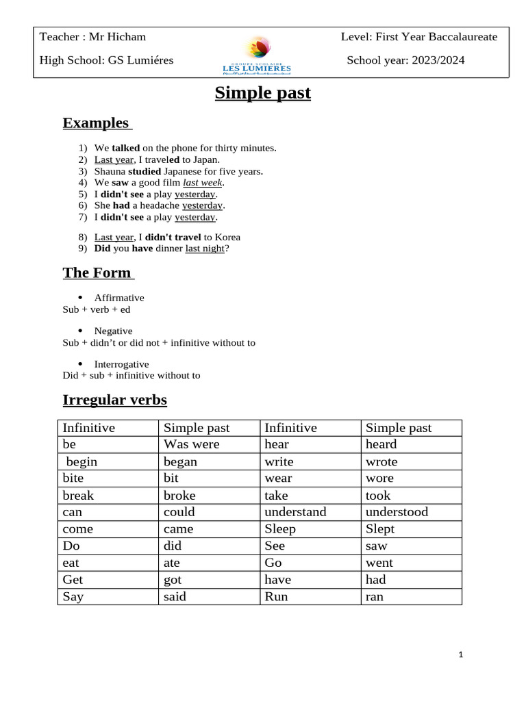 Simple Past Tense: Usage and Examples | PDF