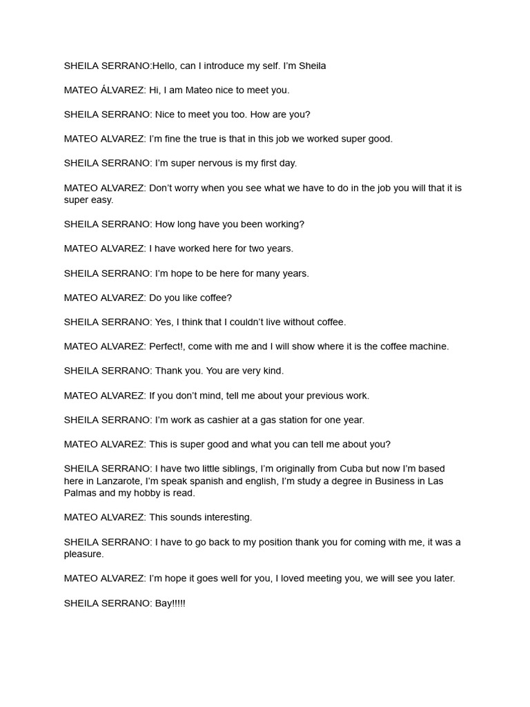First Day at Work Conversation | PDF
