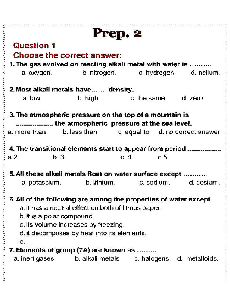 Final Revision Sheet Prep 2 With Answers | PDF