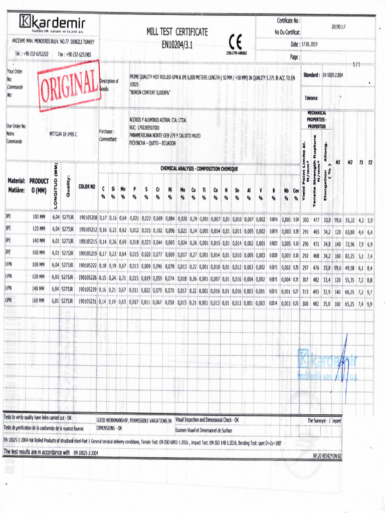 CERTF CALIDAD IPE 100 120 140 160 | PDF
