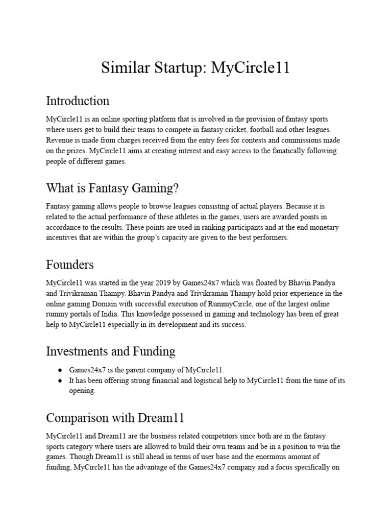 Dream 11 Case Study | PDF