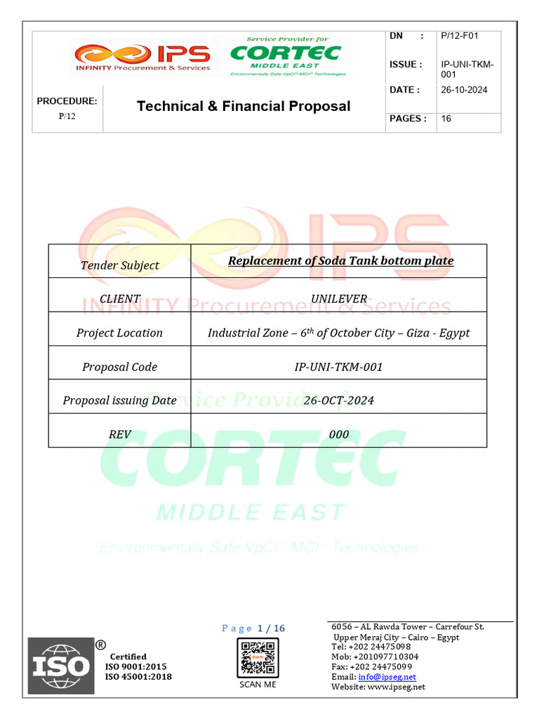 P 12-F01 UNILEVER Replacement of Soda Tank Bottom Plate.rev00 | PDF ...