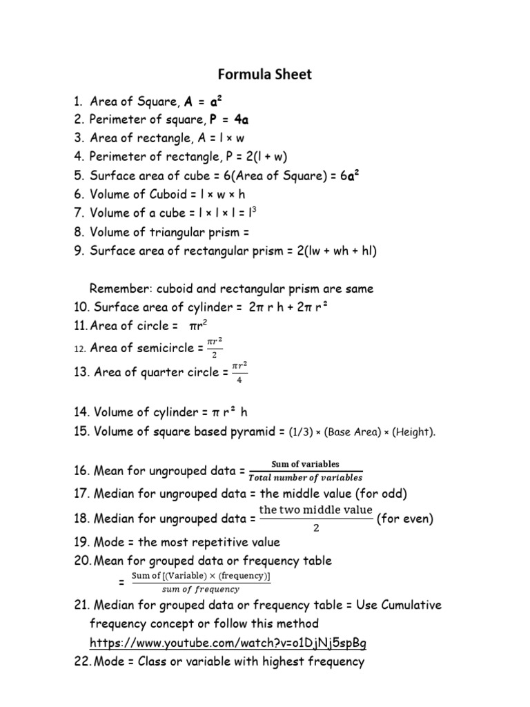 Formula Sheet G8 | PDF