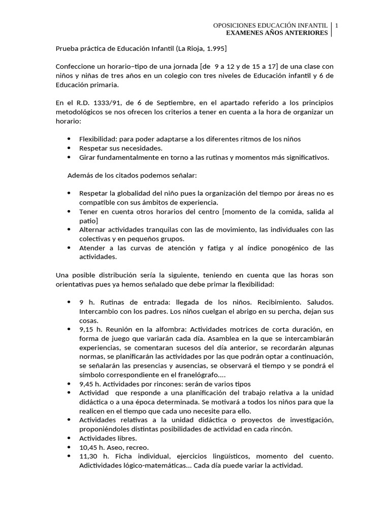 Supuesto practico educación infantil | PDF | Educación de la primera ...
