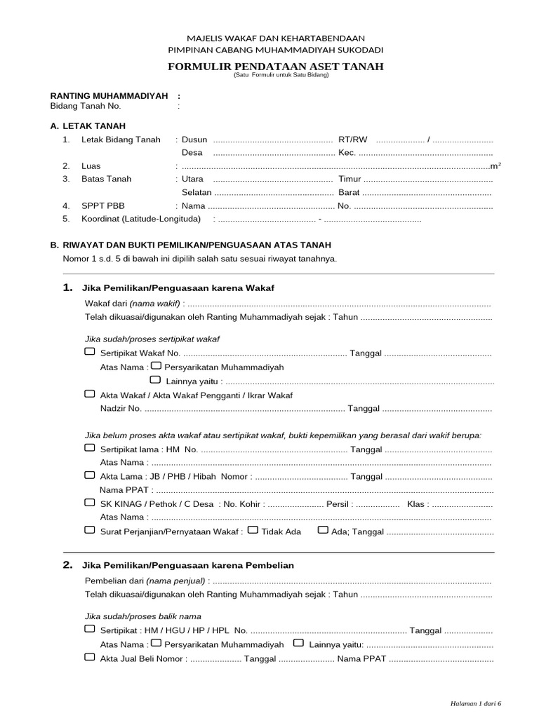 Formulir Pendataan Aset Tanah v2 | PDF