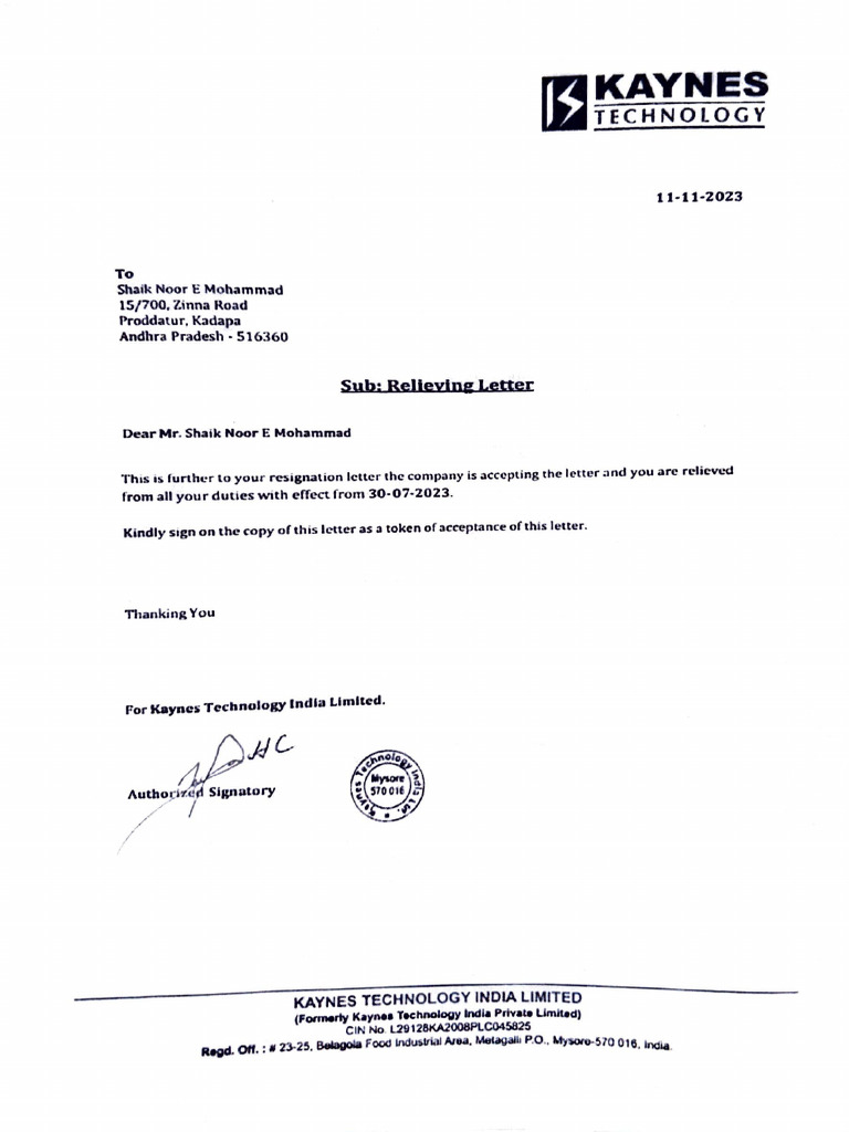 Relieving letter | PDF