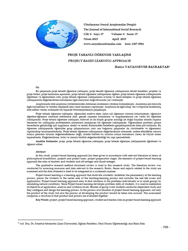 Proje Tabanli Ogrenme Yaklasimi | PDF
