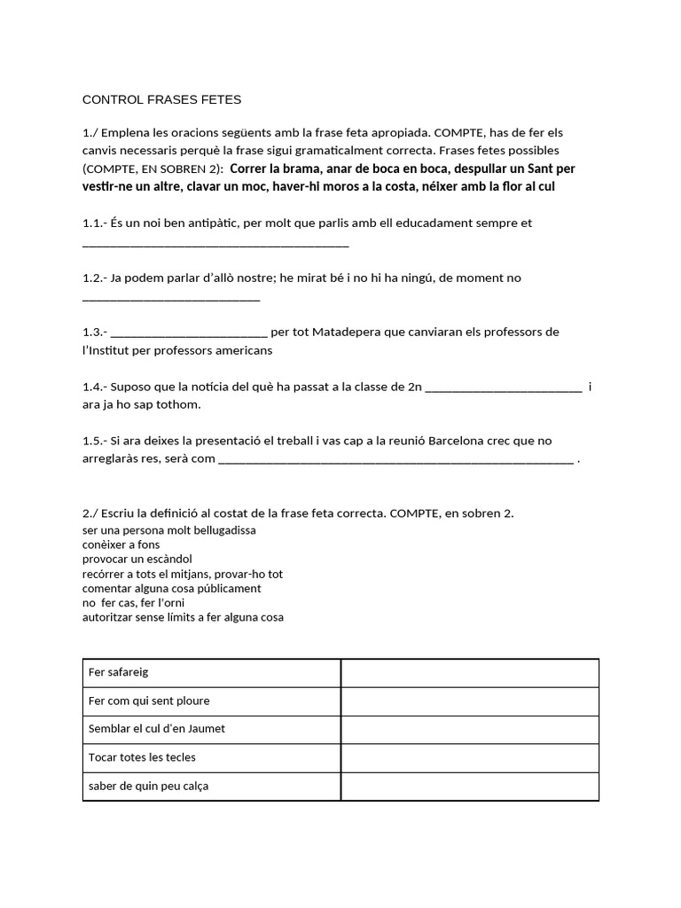 Control Frases Fetes | PDF