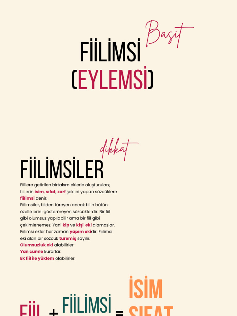 Fiilimsi Eylemsi (TYT Türkçe Konuları - 2023) | PDF