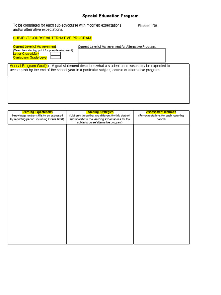 IEP Template | PDF