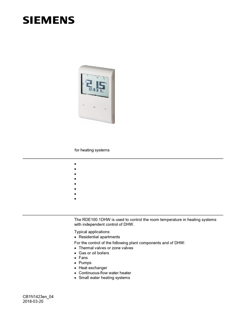 RDE100.1DHW Room Thermostat Guide | PDF | Thermostat | Electrical ...