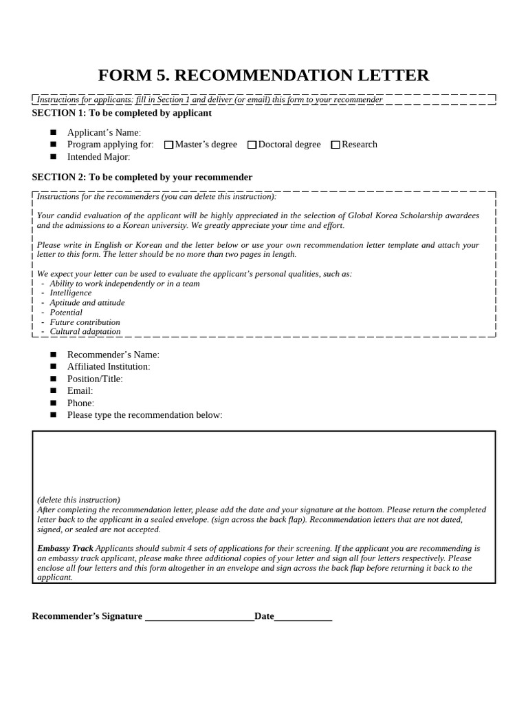 GKS Scholarship Recommendation Form | PDF