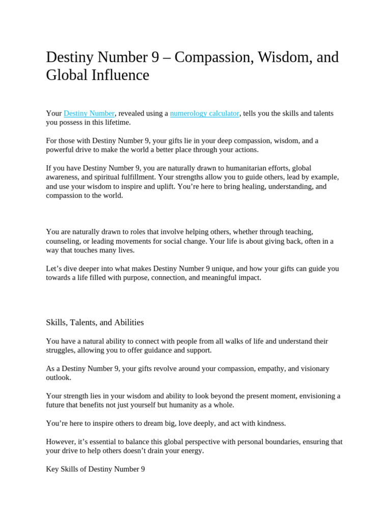 Destiny Number 9 | PDF | Compassion | Wisdom