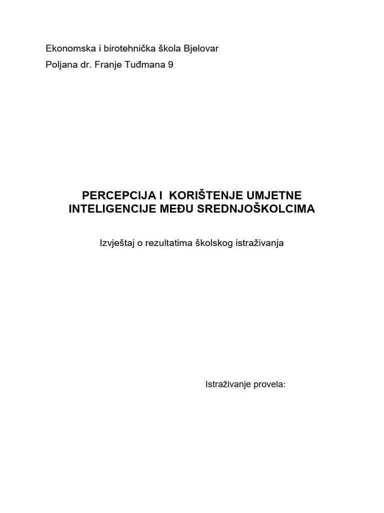 Istraživanje: Percepcija I Korištenje Umjetne Inteligencije Među Srednjoškolcima | PDF