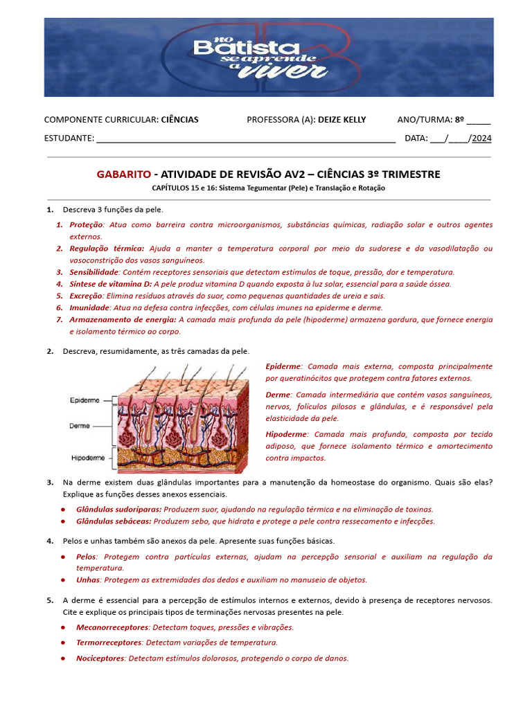 Gabarito - 8 - Ano - Atividade de Revis-O Ci-Ncias - Av2 - 3 - Tri 2024 ...