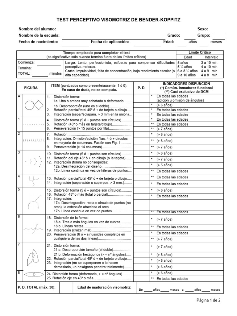 Bender-Koppitz - Protocolo | PDF