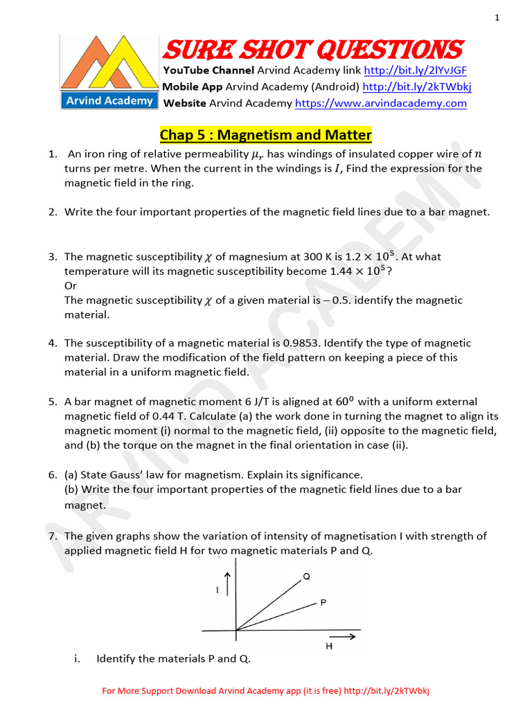 Questions Chap 5 Magnetism and Matter - 80143 | PDF | Magnetism ...