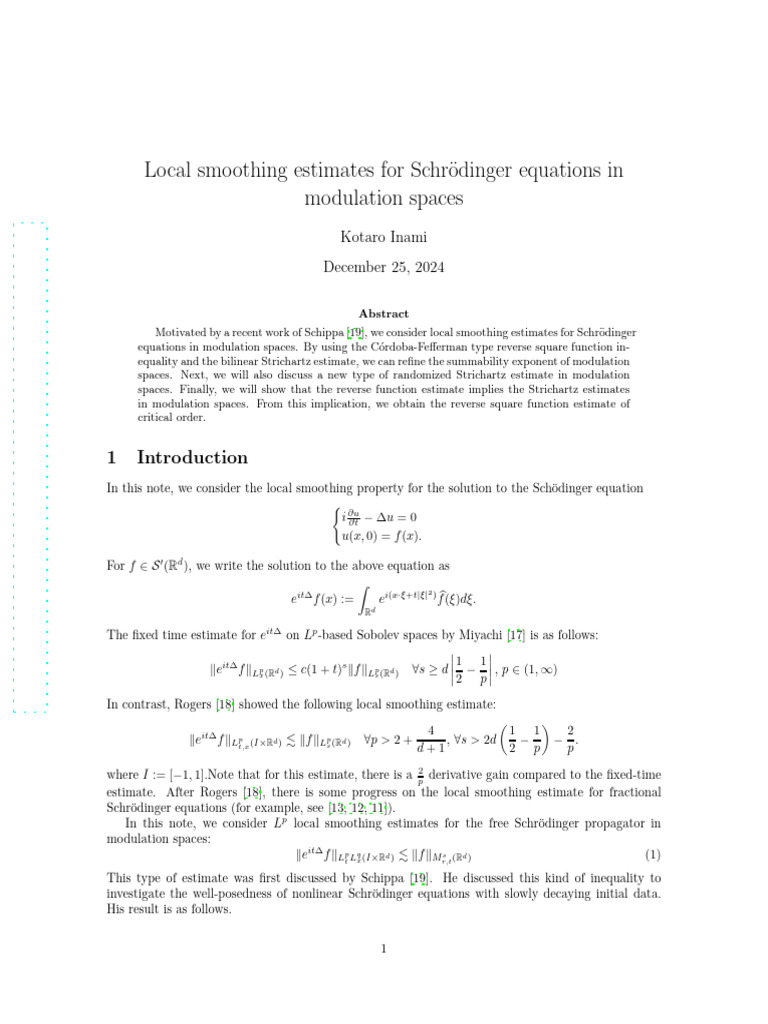 Local Smoothing Estimates For Schrodinger Equations in Modulation ...