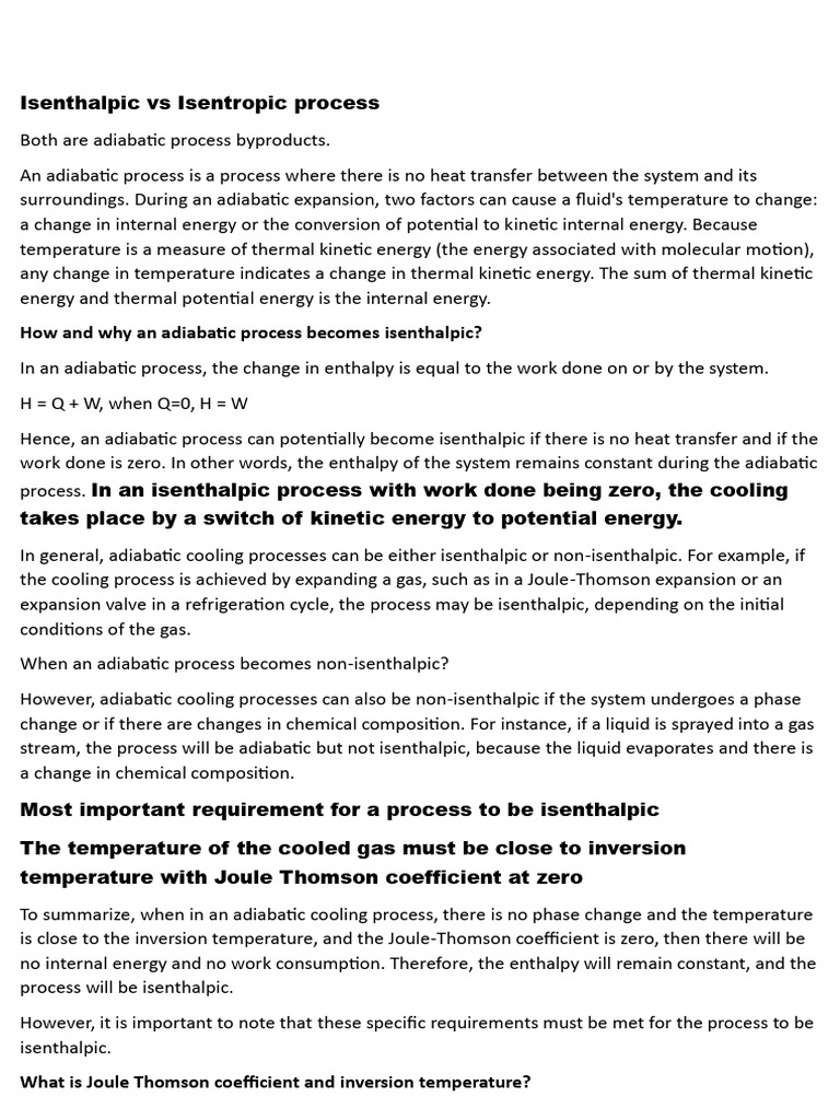 Isenthalpic Vs Isentropic Process A Comprehensive Note 1689535245 | PDF | Heat | Continuum Mechanics
