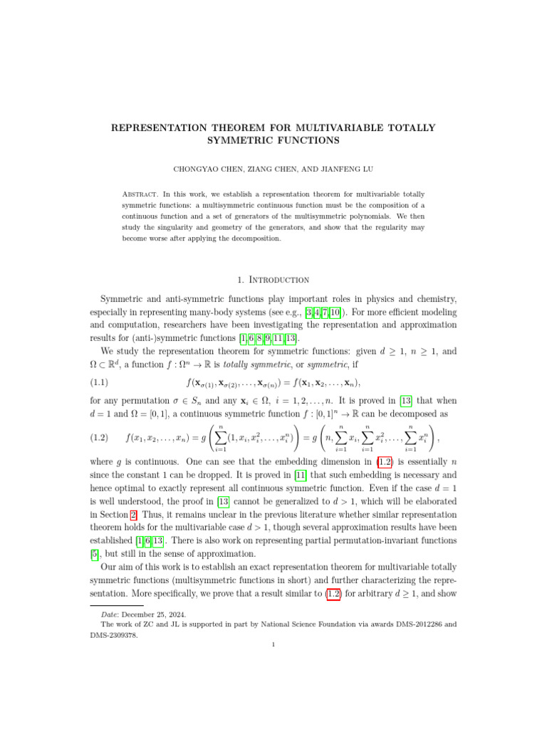 Representation Theorem For Multivariable Totally Symmetric Functions | PDF | Continuous Function ...
