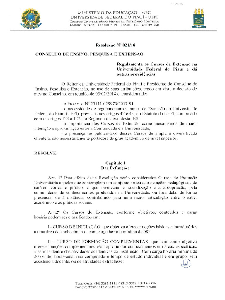 Resolução 021 2018 PREXC CURSO EXTENSÃO20180620112419 | PDF