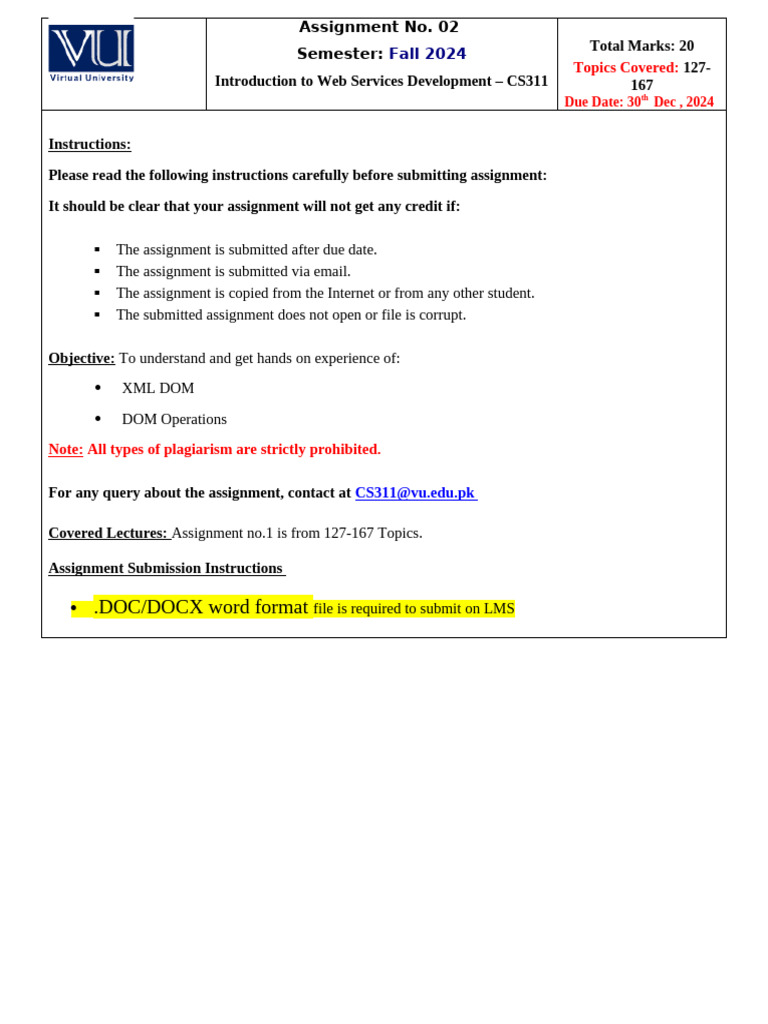 Fall 2024_CS311_2 (1) | PDF | Document Object Model | Xml