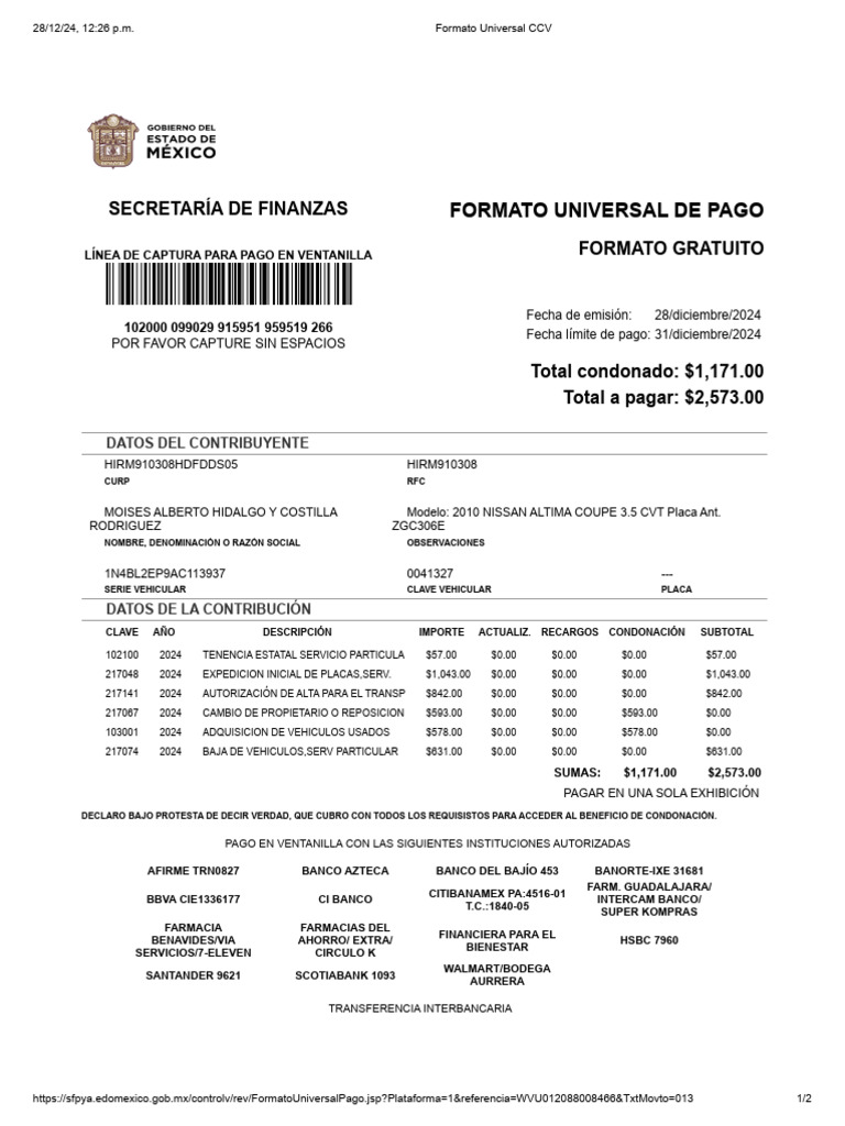 Formato Universal CCV | PDF | Bancario | Servicios financieros