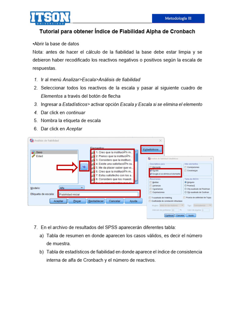 Tutorial para Obtener Fiabilidad y AFE | PDF | Alfa de Cronbach | Diferencia