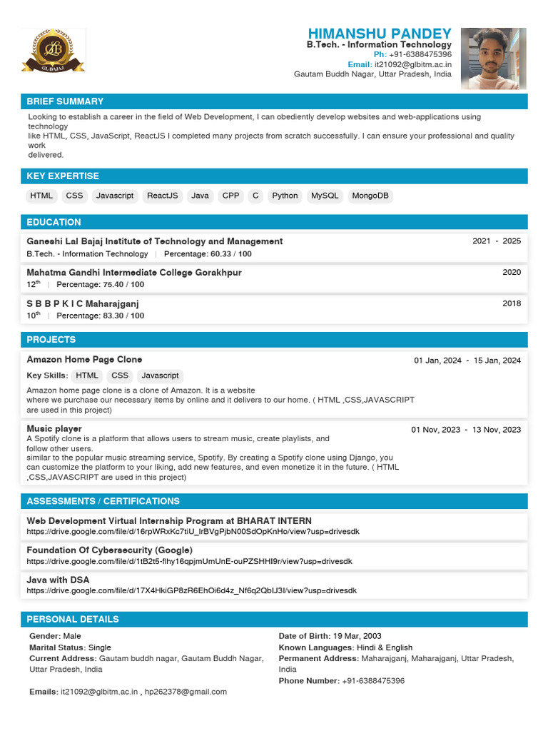 Himanshu Pandey - Resume. | PDF | Web Development | Cyberspace