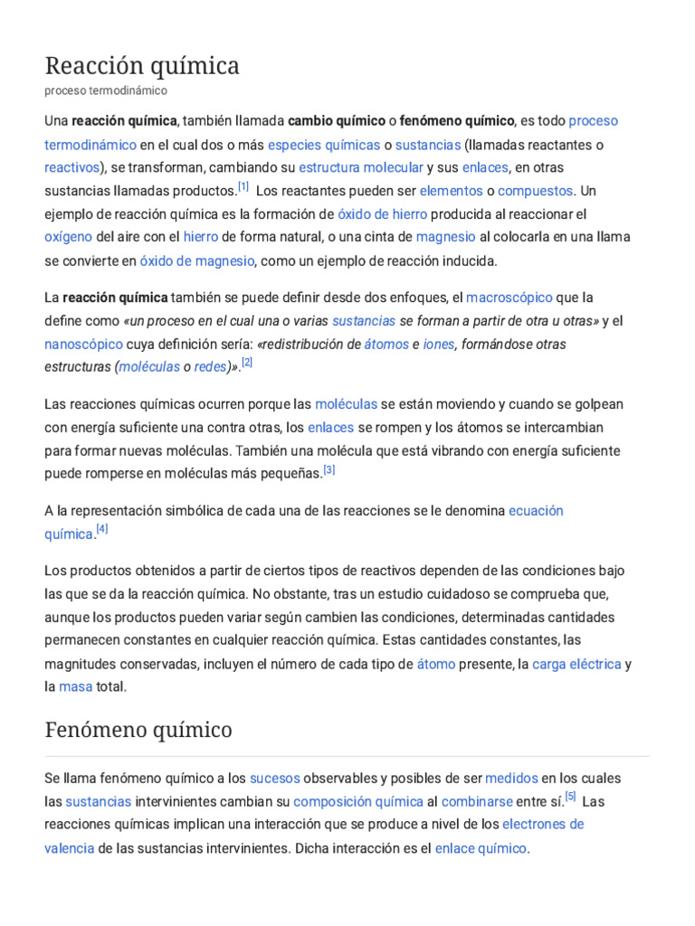 Reacción Química - Wikipedia, La Enciclopedia Libre | PDF | Reacciones ...