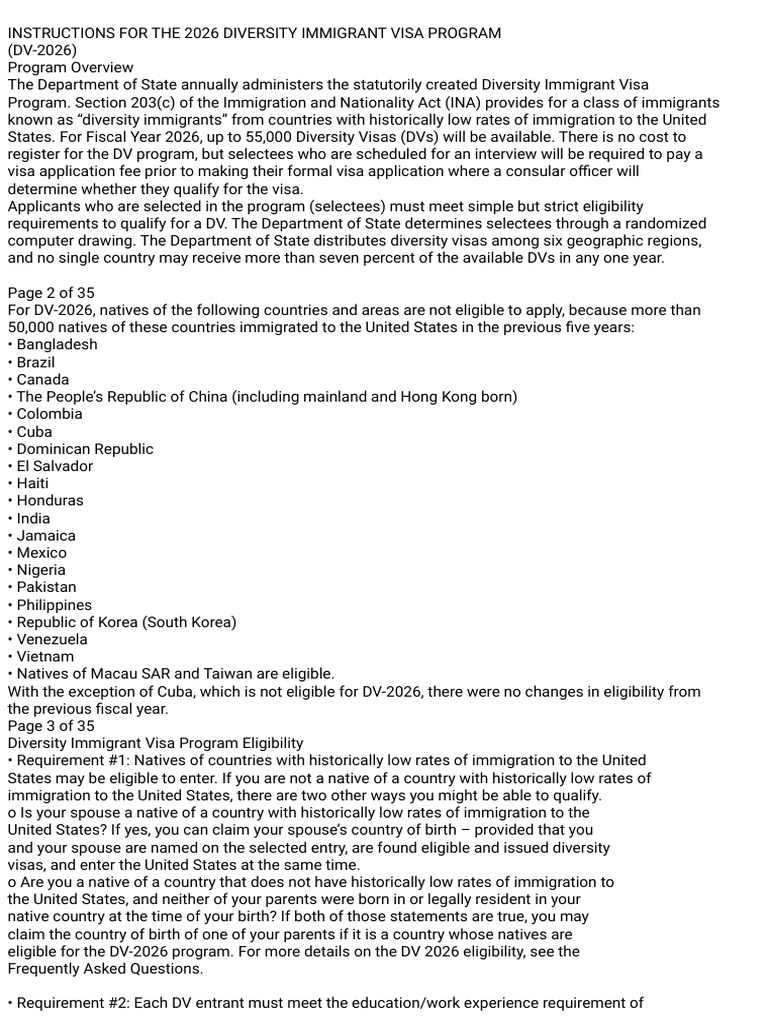 2026 Diversity Visa Program Guide | PDF