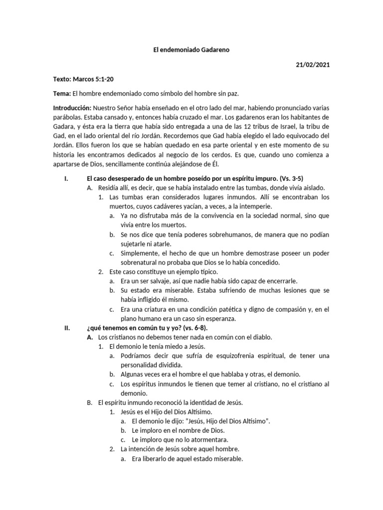 El Endemoniado Gadareno: Liberación y Testimonio | PDF | Demonios | Jesús