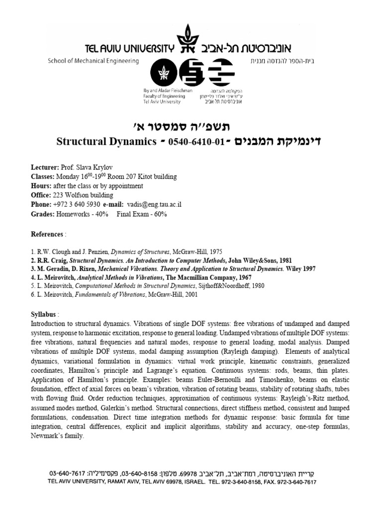 Structural Dynamics Course Syllabus | PDF
