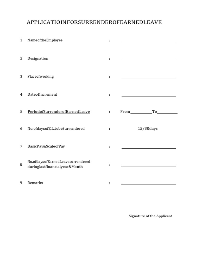 Earned Leave Surrender Application Form | PDF