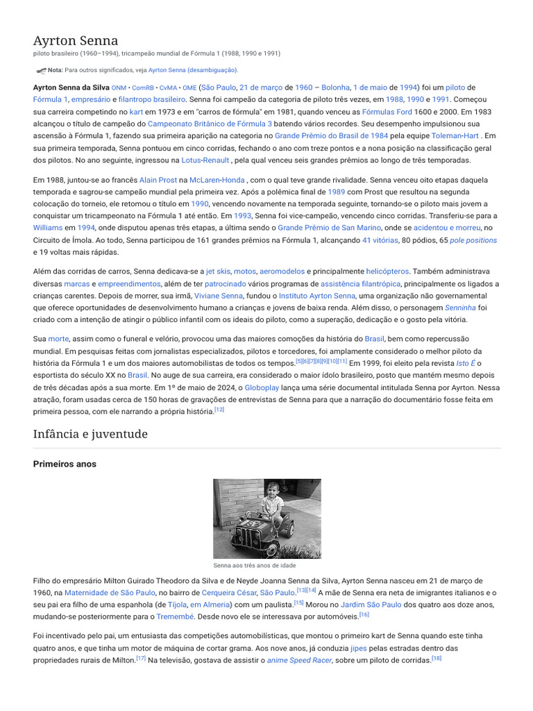 Ayrton Senna – Wikipédia, A Enciclopédia Livre | PDF | Fórmula Um ...