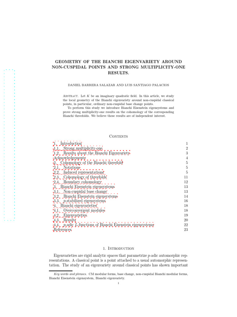 Geometry of The Bianchi Eigenvariety Around Non-Cuspidal Points and Strong Multiplicity-One ...