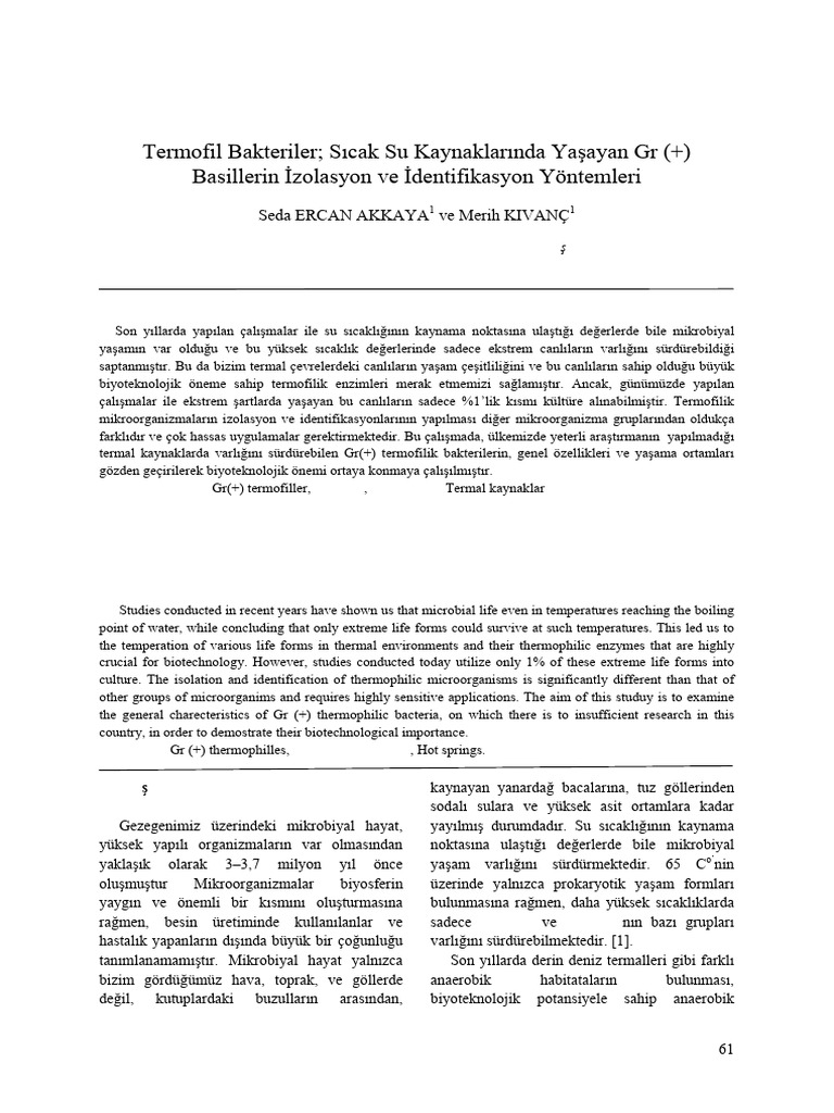 Termofil Bakteriler S - Cak Su Kaynaklar - Nda Ya - Ayan GR ...