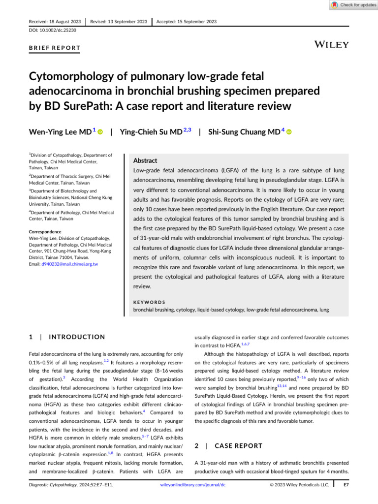 Diagnostic Cytopathology - 2023 - Lee - Cytomorphology of Pulmonary Low ...