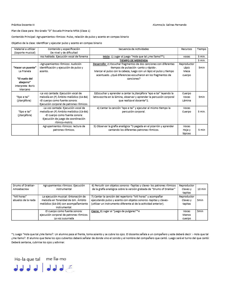 Planificación Clase 1 (Final) | PDF | Ritmo | Melodía