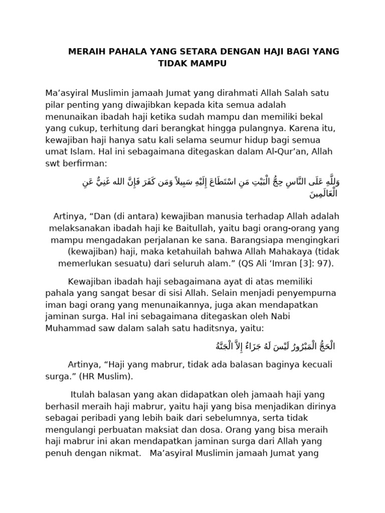 Pahala Setara Haji bagi yang Tidak Mampu | PDF