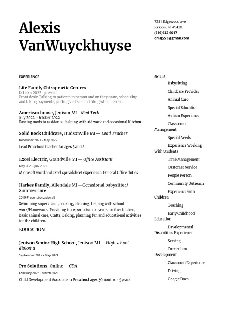 Resume 2 | PDF | Child Care | Childhood