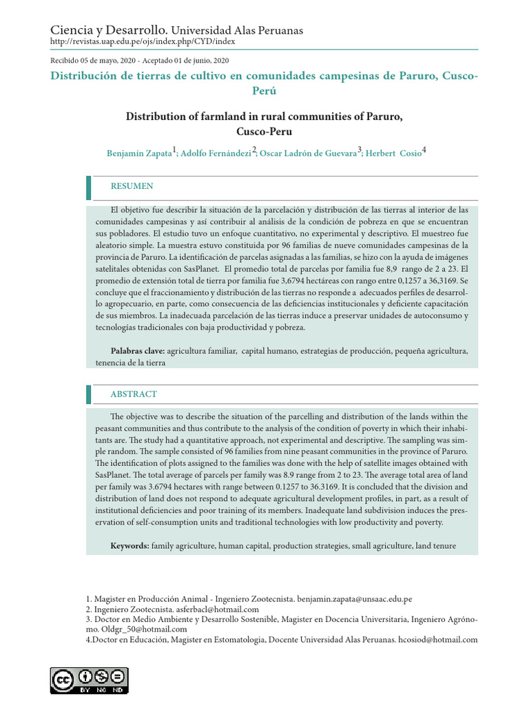 Ciencia y Desarrollo.: Distribution of Farmland in Rural Communities of Paruro, Cusco-Peru | PDF ...