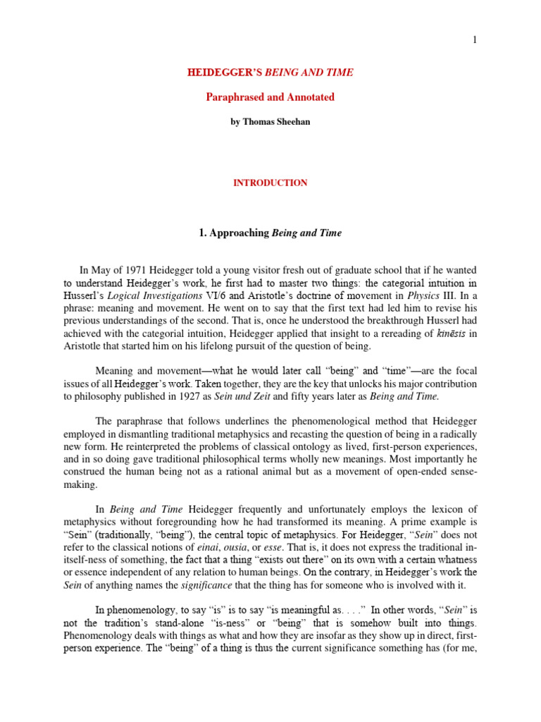 Being and Time Paraphrased Introduction | PDF | Being And Time | Martin ...
