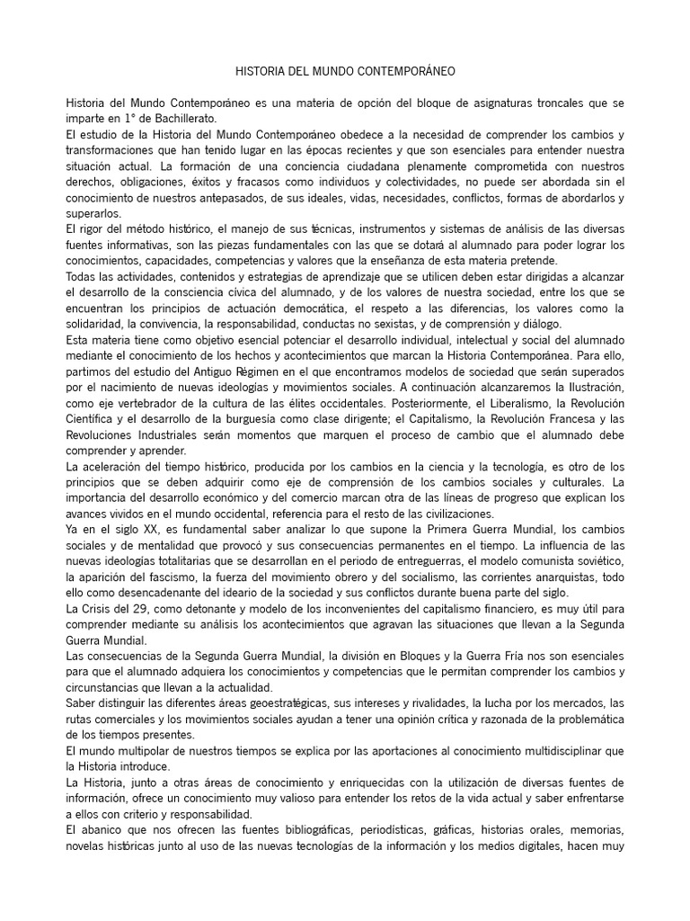 Historia Del Mundo Contempor Neo | PDF | Aprendizaje | Conocimiento