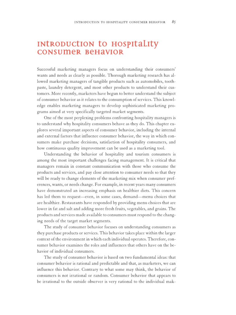 Understanding the Behaviorof Hospitality Consumer | PDF