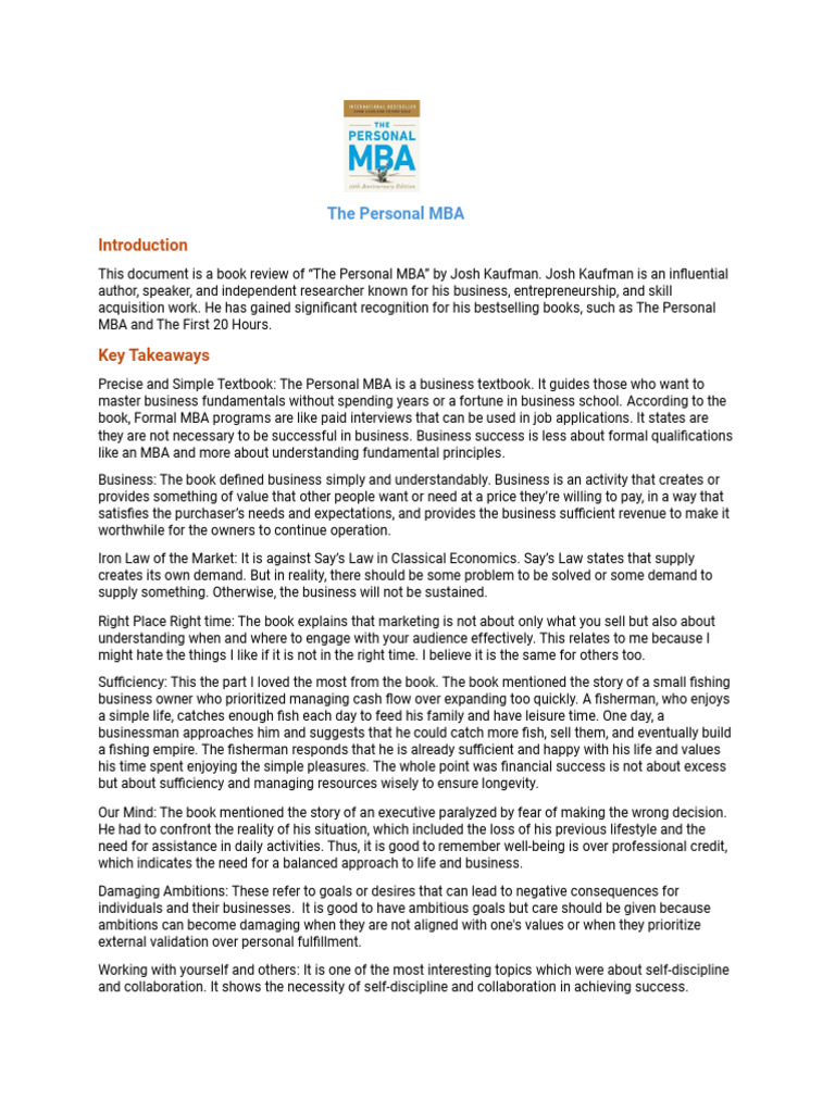 Book Review - The Personal MBA | PDF | Disciplines | Textbook