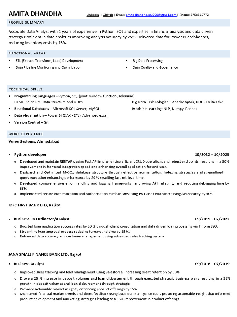 Amita_Dhandha_Resume | PDF | Customer Relationship Management | Databases