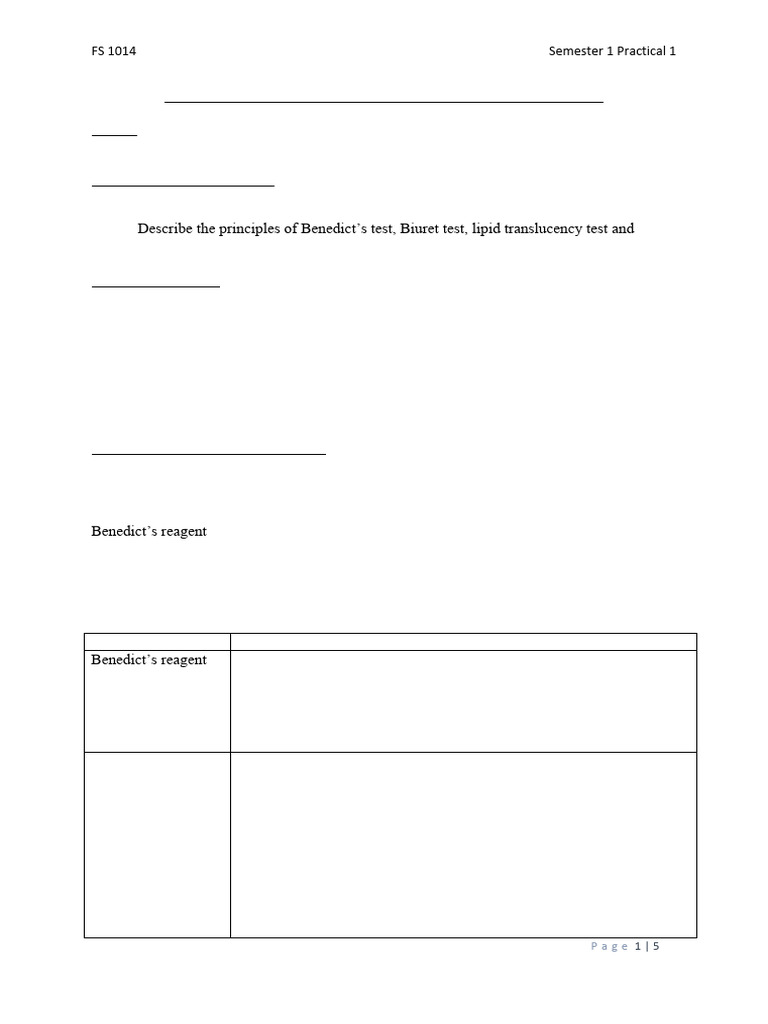 Practical 1 - Detection of Reducing Sugar, Starch, Lipid and Protein ...