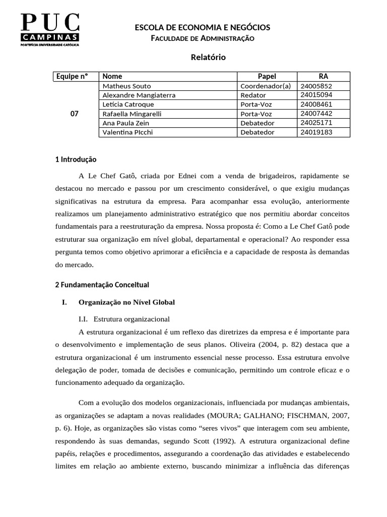 Estrutura Organizacional da Le Chef Gatô | PDF | Padronização | Economia